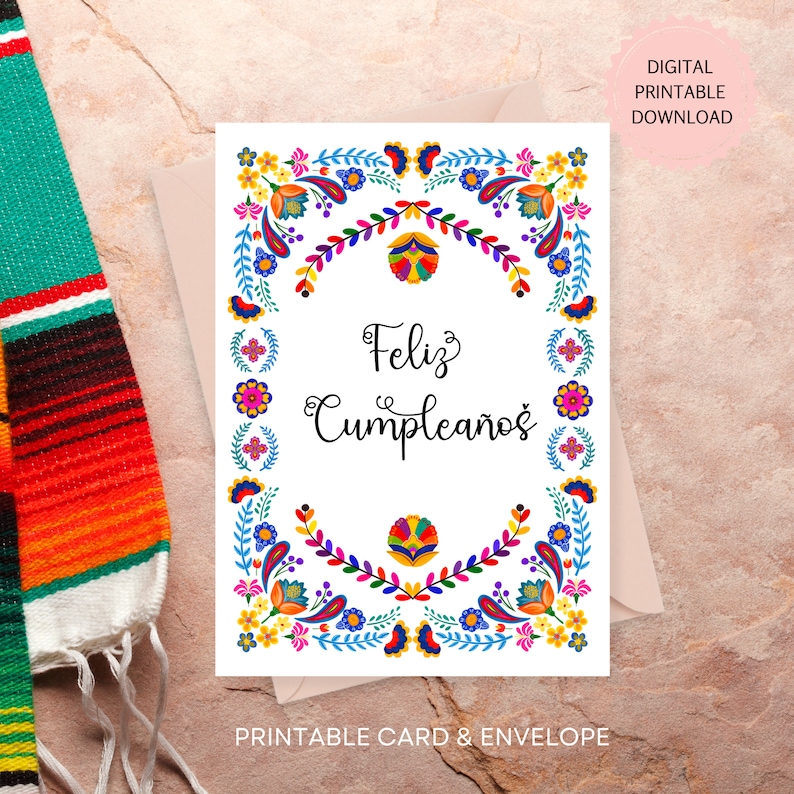 Printable Feliz Cumpleaños Card, Spanish Fiesta Birthday Card With ...