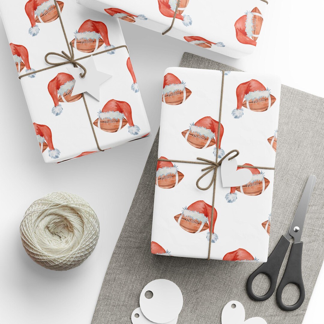 Football Christmas Gift Wrap: Santa Hats Sports Wrapping Paper - Etsy
