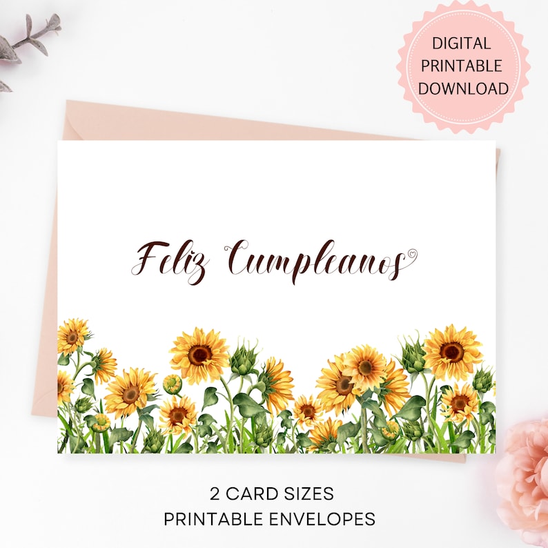 Feliz Cumpleaños Printable Card, Digital Download, Spanish Birthday Card With Watercolor ...