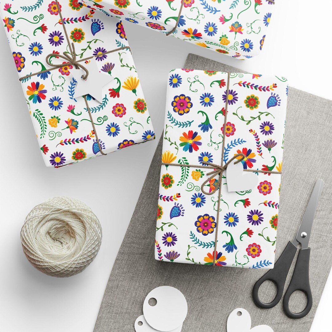 Mexican Flowers Wrapping Paper Roll, Mexican Fiesta Gift Wrap, Gift ...