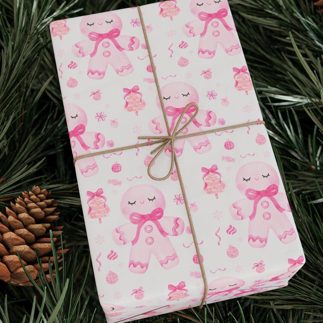 Pink Gingerbread Man Wrapping Paper, Preppy Wrap Pink Girl Style for ...