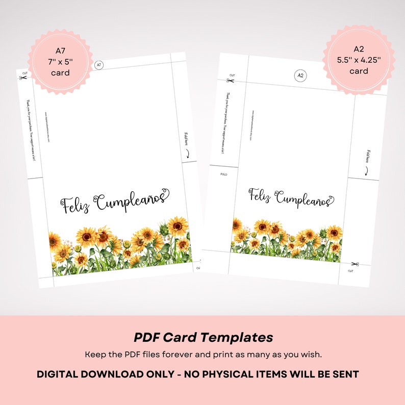 Feliz Cumpleaños Printable Card, Digital Download, Spanish Birthday ...