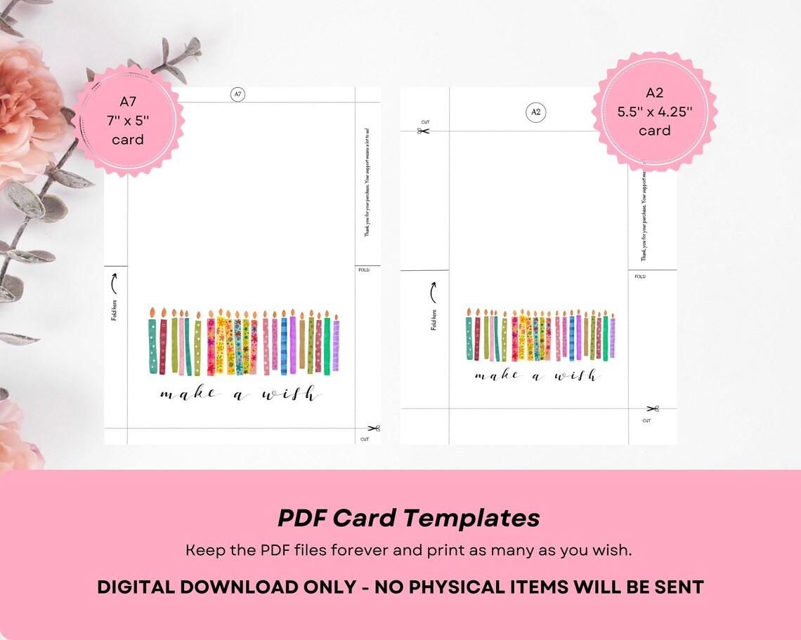 Printable Happy Birthday Card DIGITAL DOWNLOAD Watercolor Candles ...