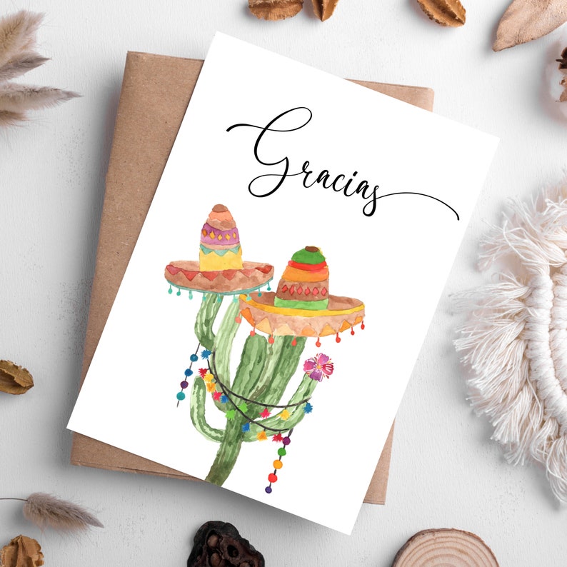 Gracias Printable Card, Digital Download, Spanish Fiesta Thank You Card ...