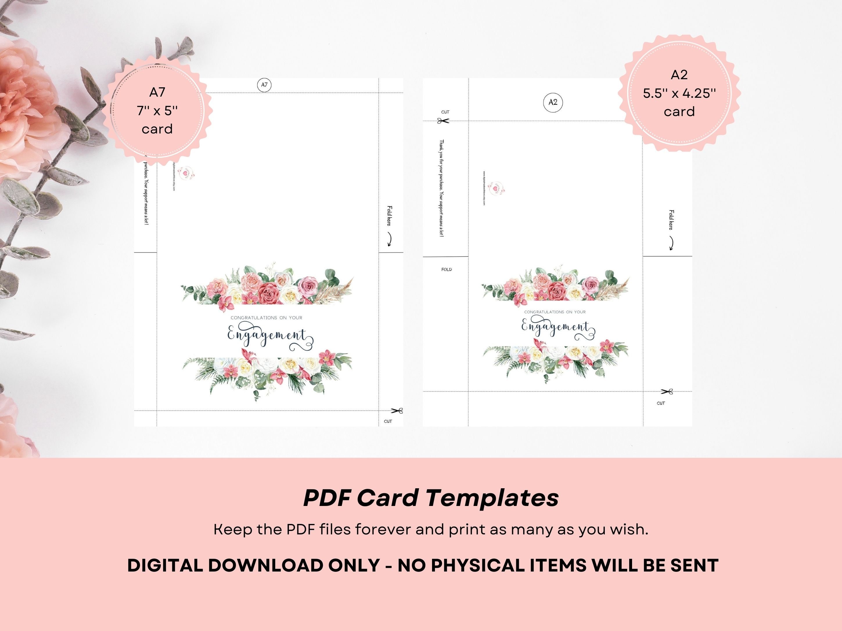 Printable Engagement Card, INSTANT DOWNLOAD PDF, Watercolor Floral ...