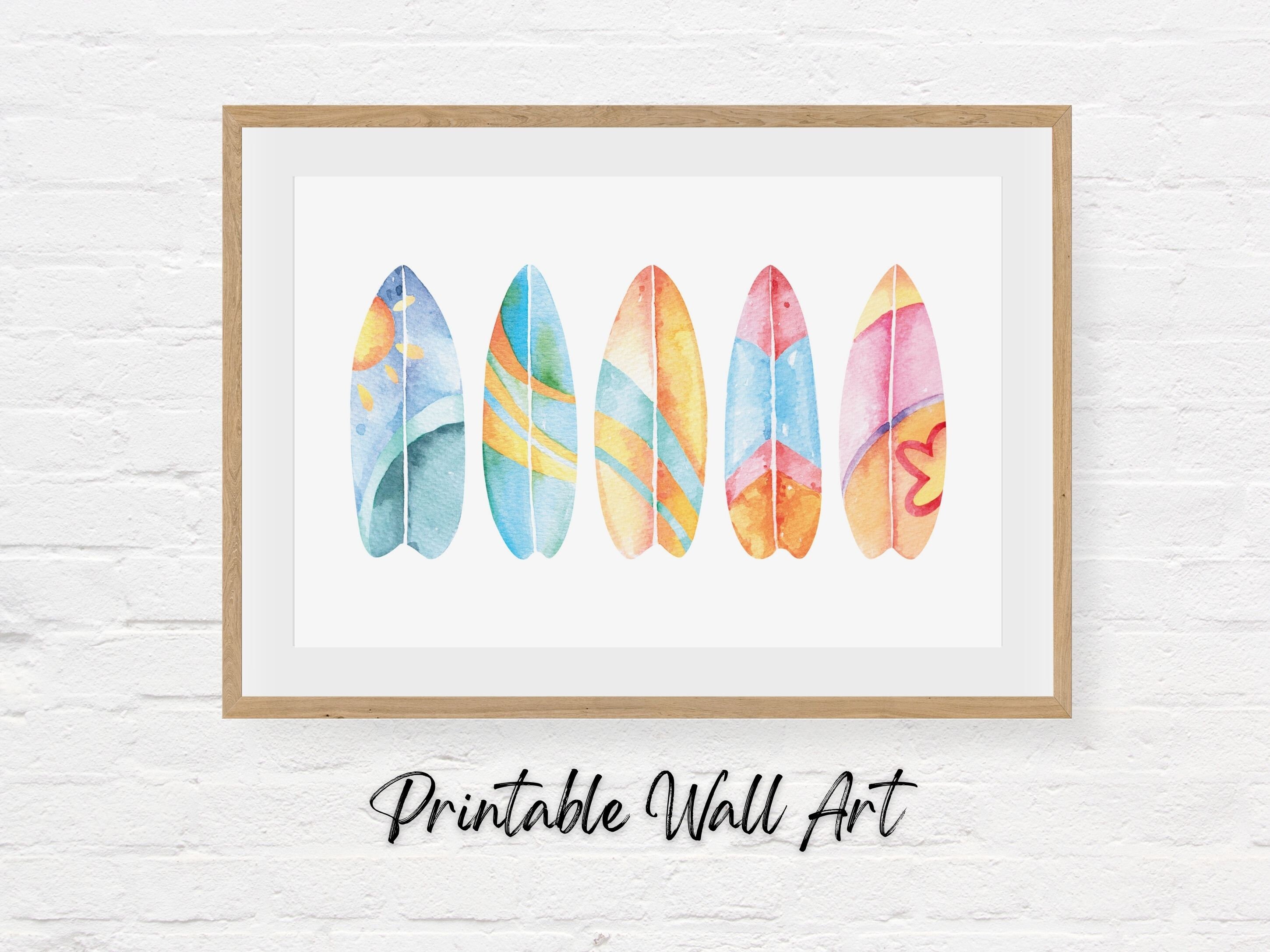 Watercolor Surfboard Wall Art, Beach Nursery Decor, Printable Nursery ...