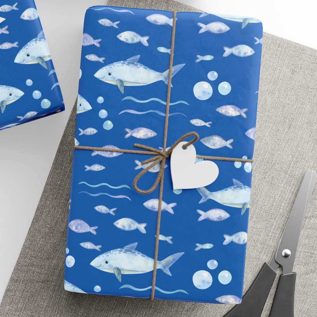 Fish Wrapping Paper Roll, Watercolor Fish Gift Wrap, Fisherman Wrapping ...