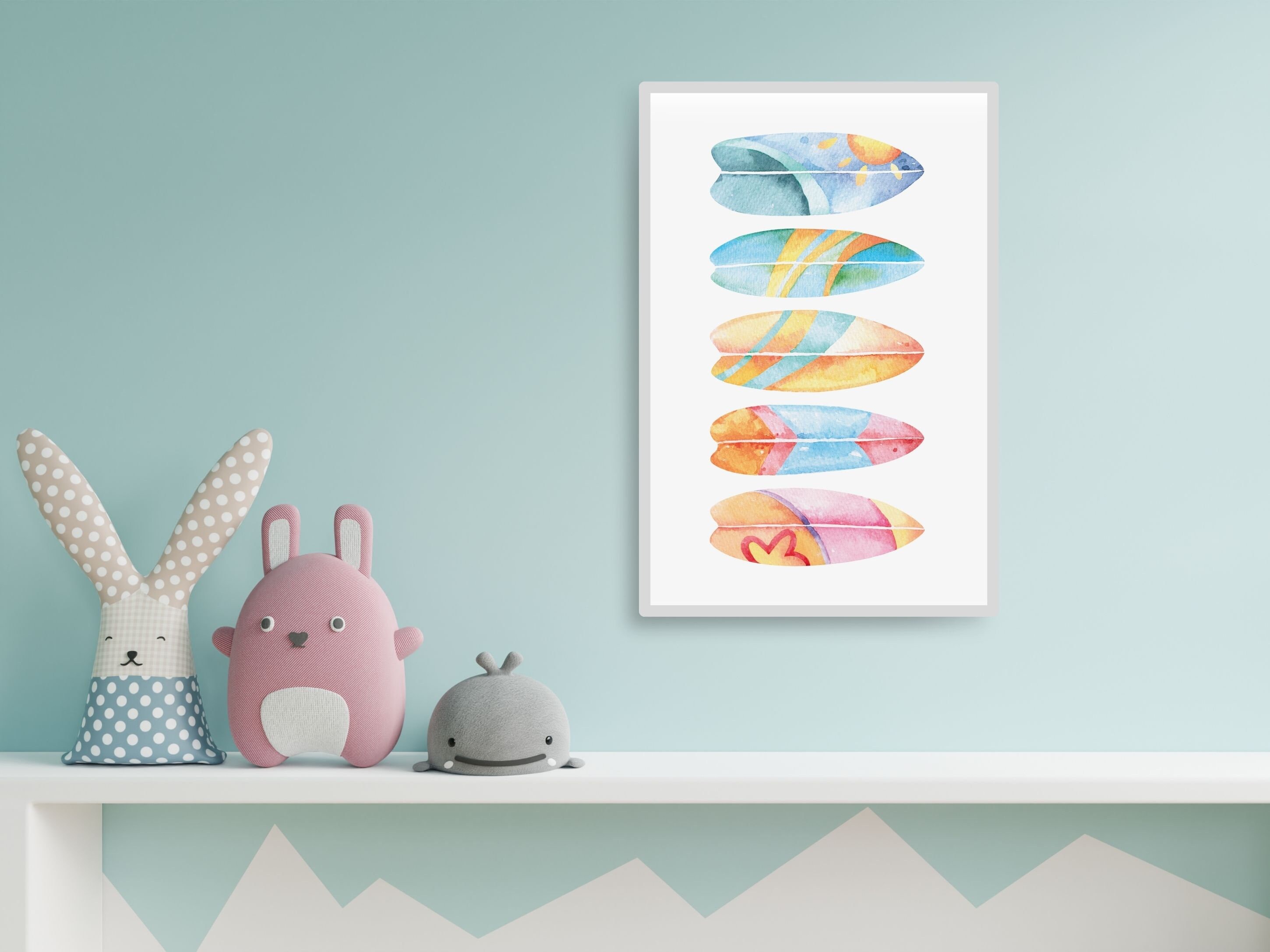 Watercolor Surfboard Wall Art, Beach Nursery Decor, Printable Nursery ...