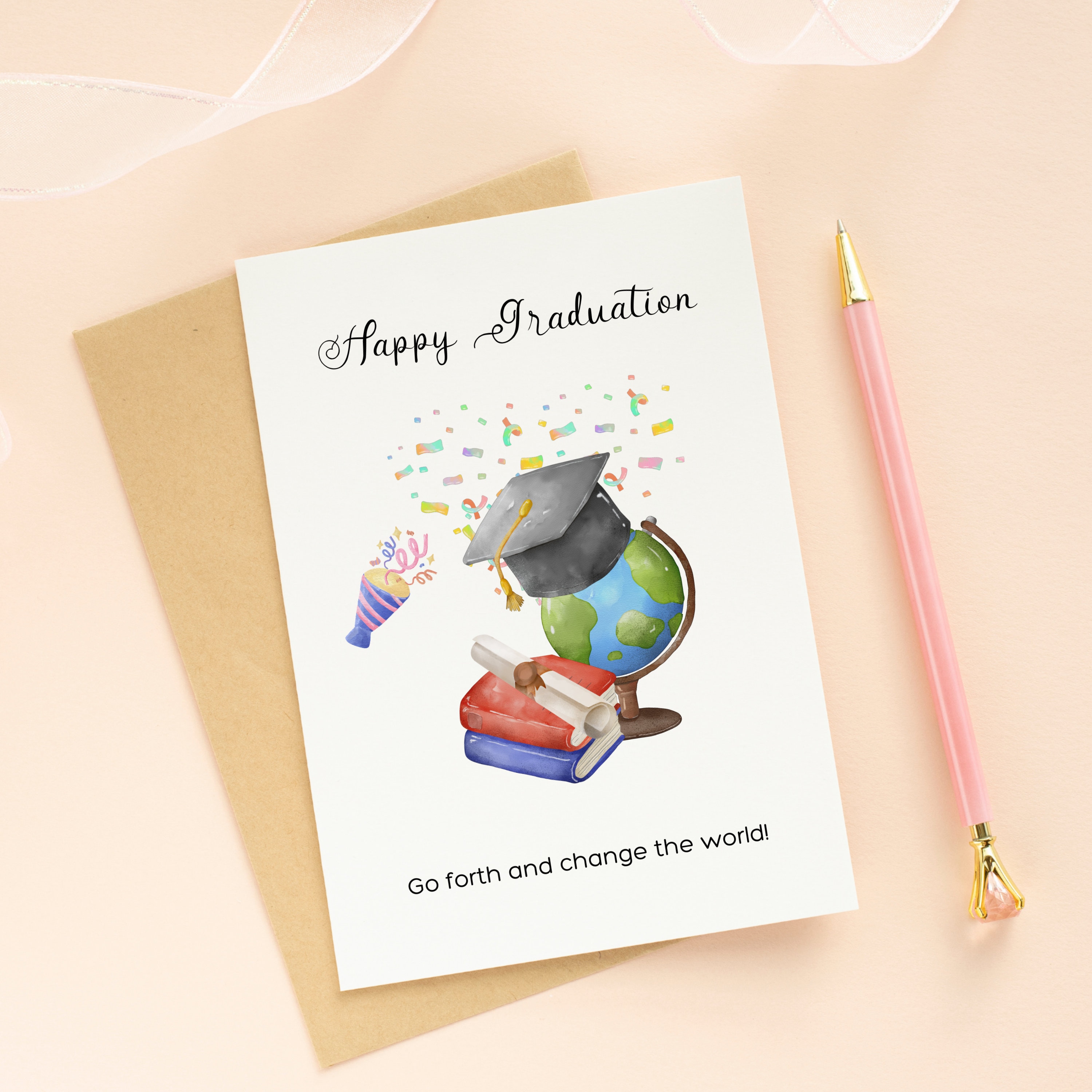 Printable Happy Graduation Card, Digital Download, Watercolor Card ...