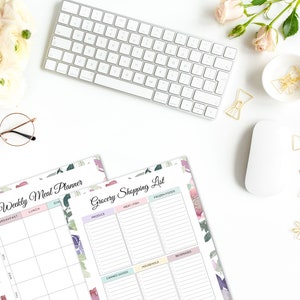 Printable Meal Planner & Grocery List, Watercolor Design, Digital ...