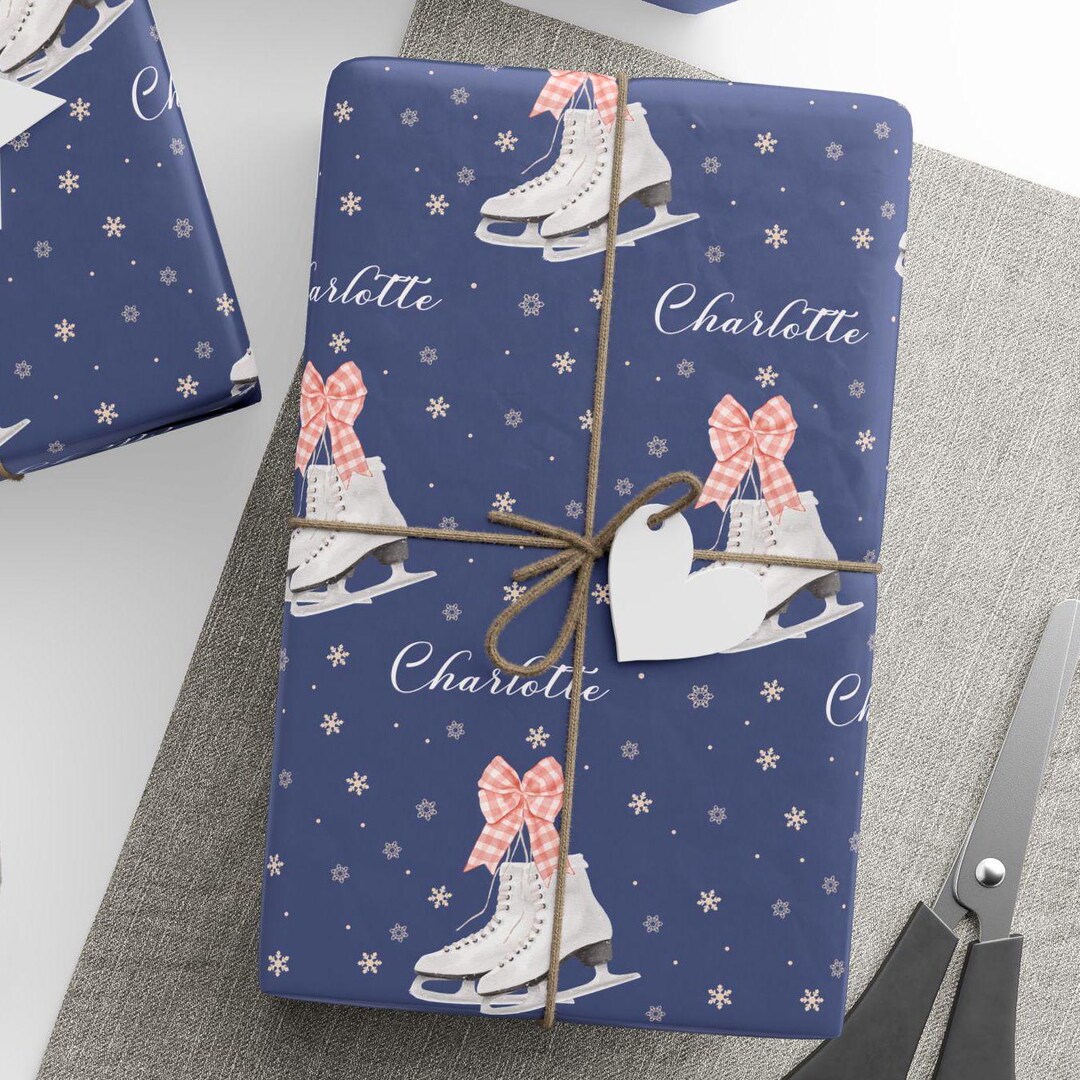 Personalized Vintage Ice Skates Wrapping Paper, Custom Name Gift Wrap ...