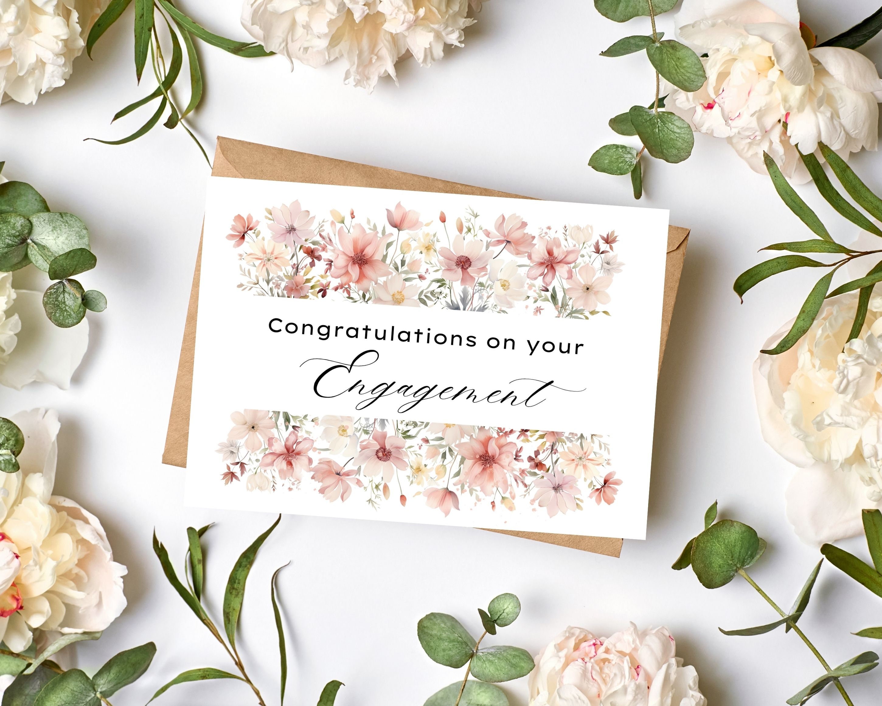 Printable Engagement Card INSTANT DOWNLOAD PDF Watercolor Floral ...