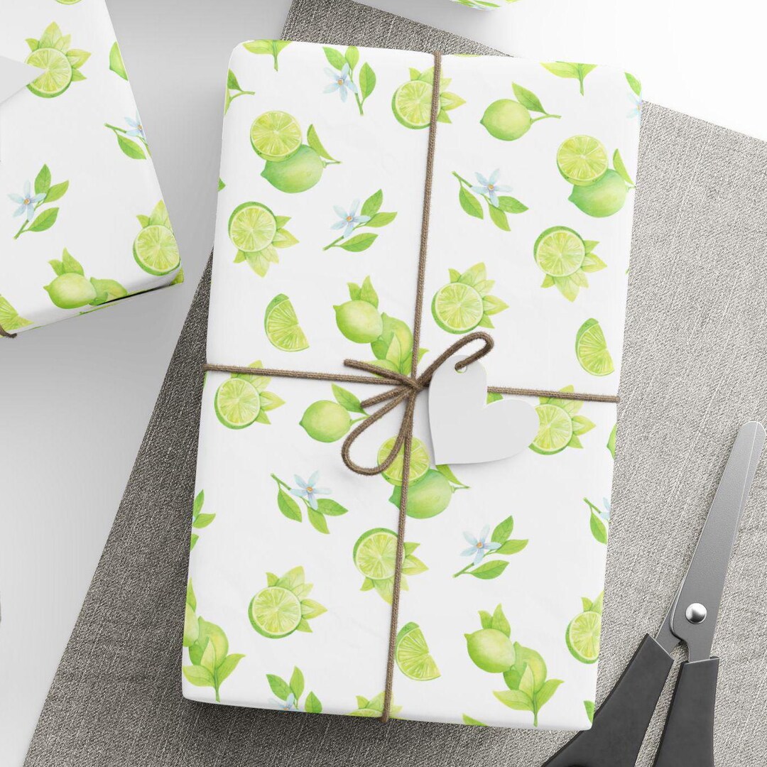 Lime Wrapping Paper Roll, Watercolor Citric Fruits Gift Wrap, Gift ...