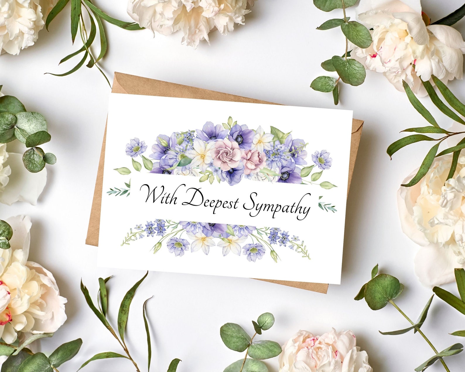 Floral Sympathy Card: Watercolor Purple Flowers (digital Download) - Etsy