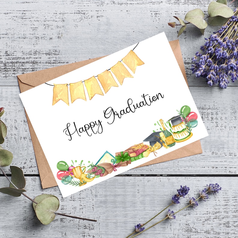 Happy Graduation Card, Congrats Grad Card, Digital Download, Watercolor ...