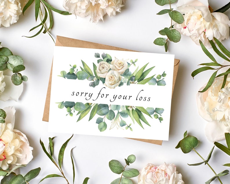 White Roses Floral Sympathy Card, Sorry for Your Loss Printable Card ...