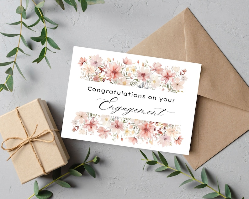 Printable Engagement Card INSTANT DOWNLOAD PDF Watercolor Floral ...