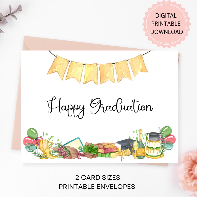 Happy Graduation Card, Congrats Grad Card, Digital Download, Watercolor ...