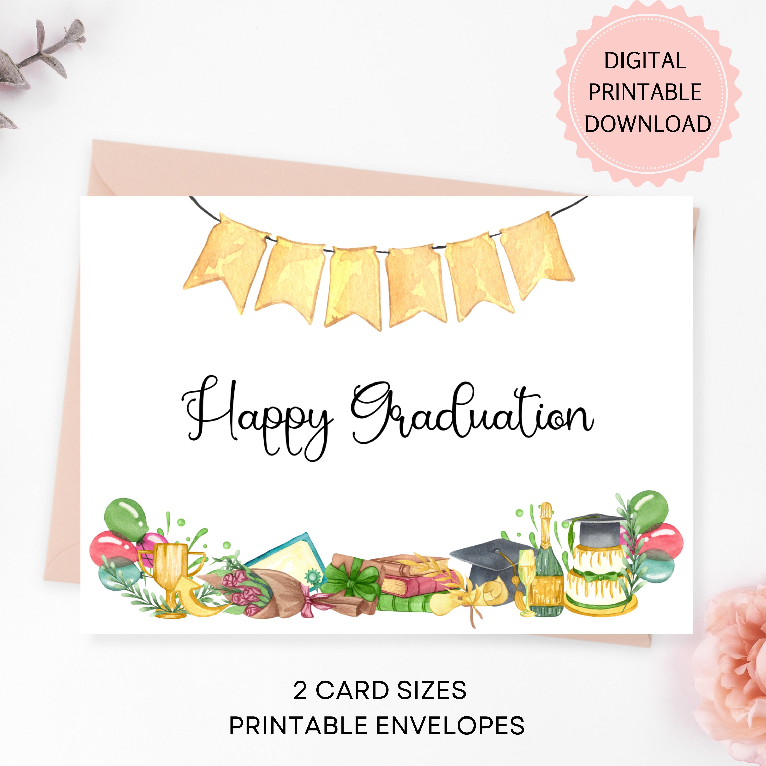 Happy Graduation Card, Congrats Grad Card, Digital Download, Watercolor ...