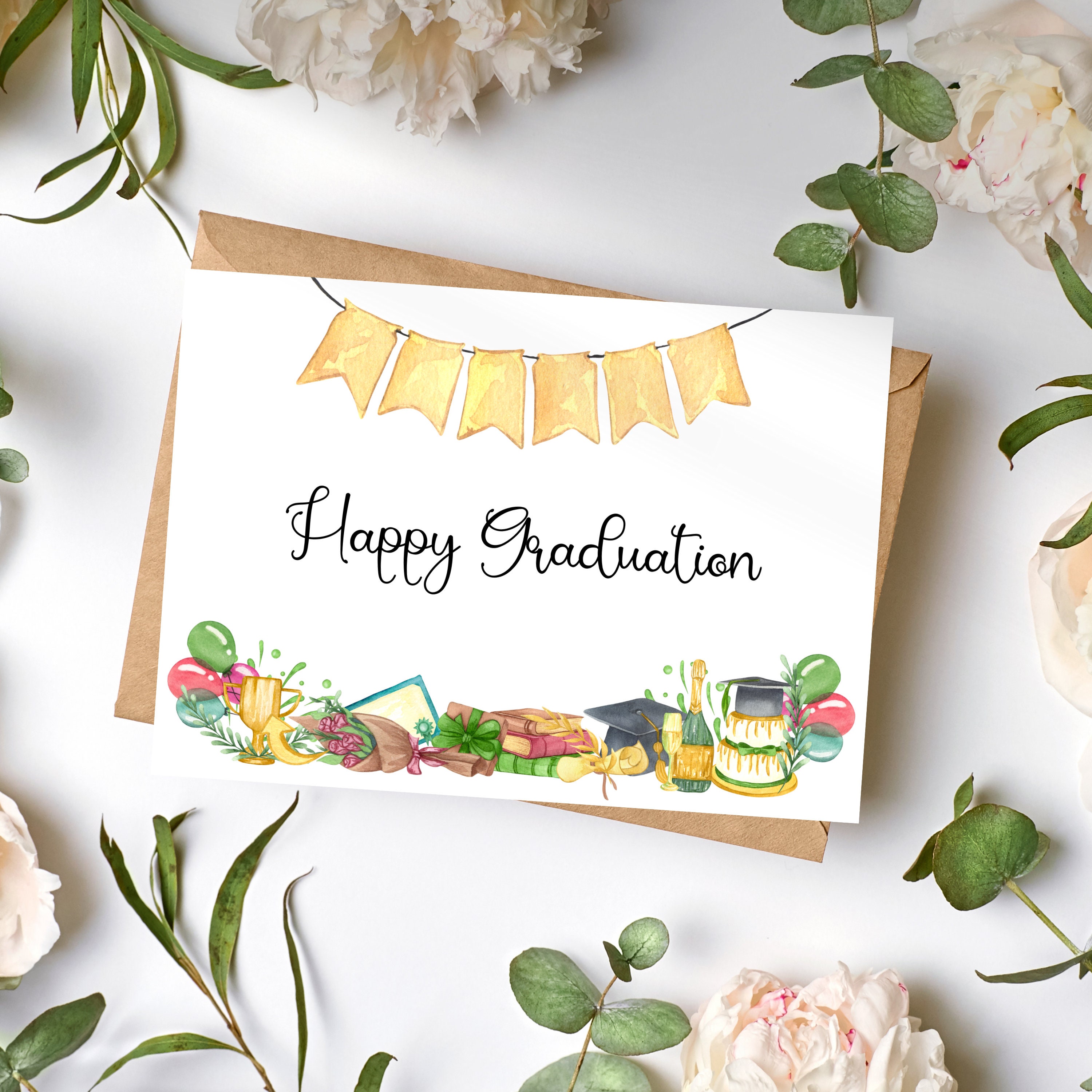 Happy Graduation Card, Congrats Grad Card, Digital Download, Watercolor ...