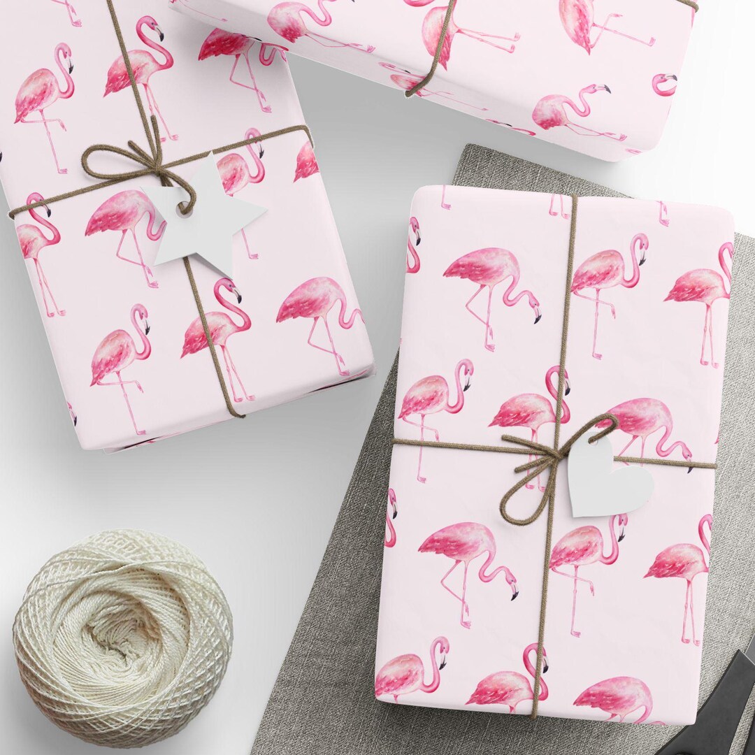 Pink Flamingo Wrapping Paper, Welcome Baby Gift Wrap, Cute Bird Baby ...