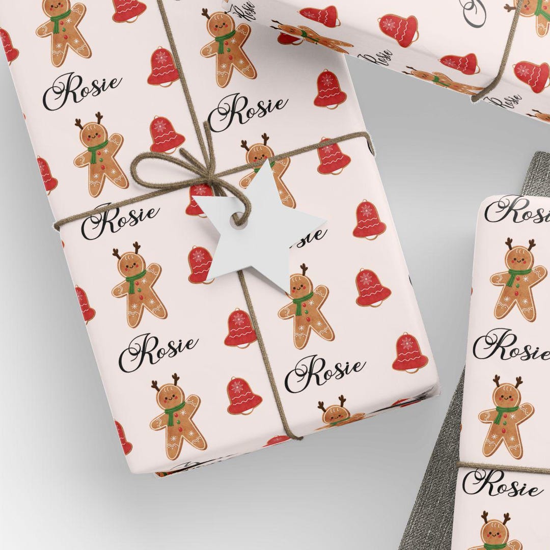 Personalized Gingerbread Man Wrapping Paper, Custom Name Cookies ...