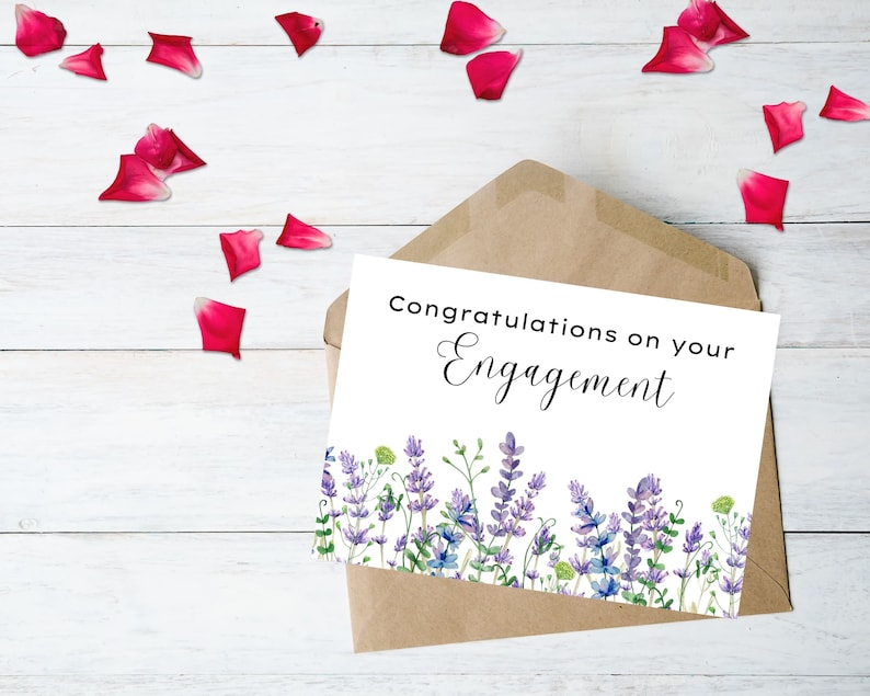 Engagement Congratulations Card DIGITAL DOWNLOAD Watercolor Lavender ...