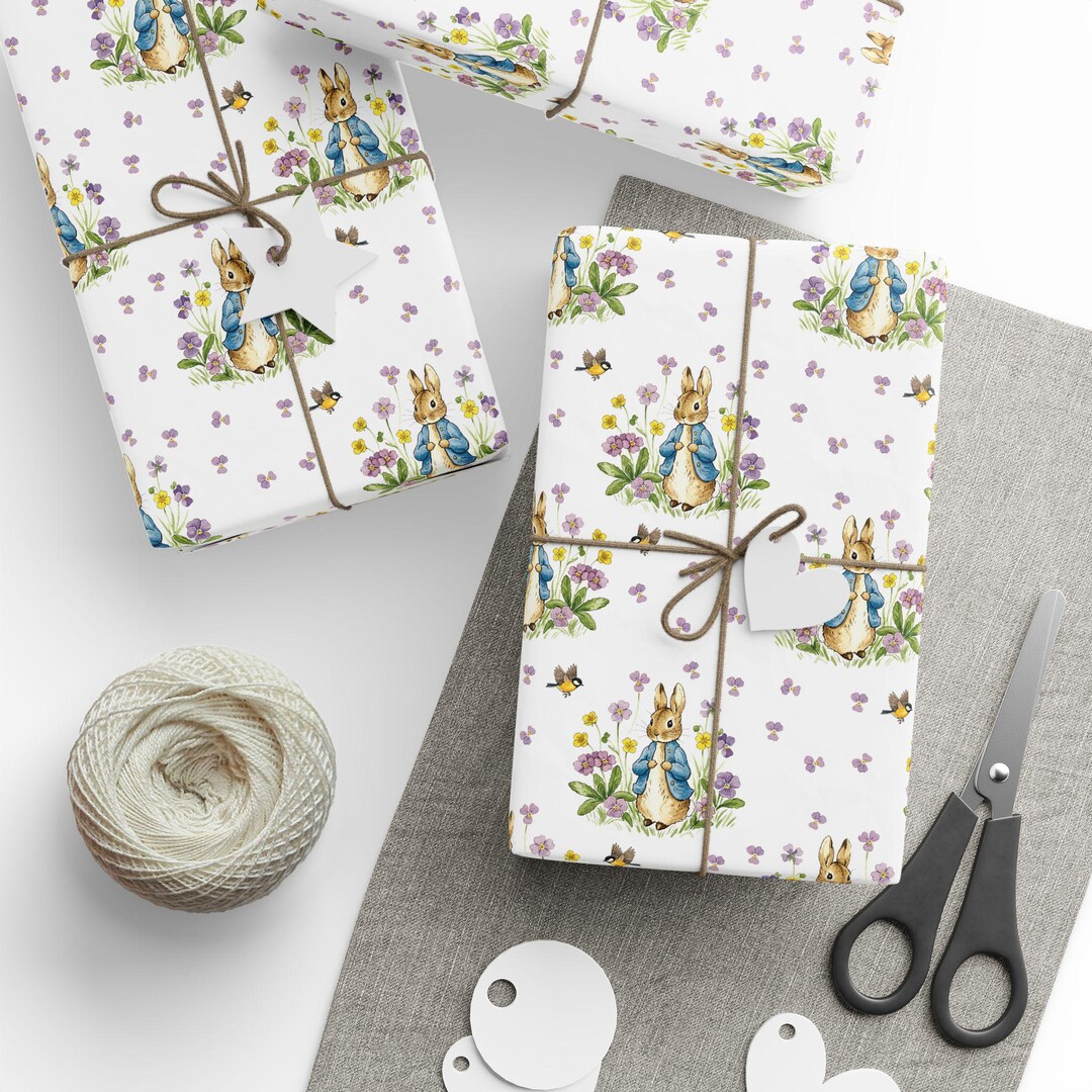 Peter Rabbit Baby Shower Wrapping Paper, Watercolor Flowers and Bunnies ...