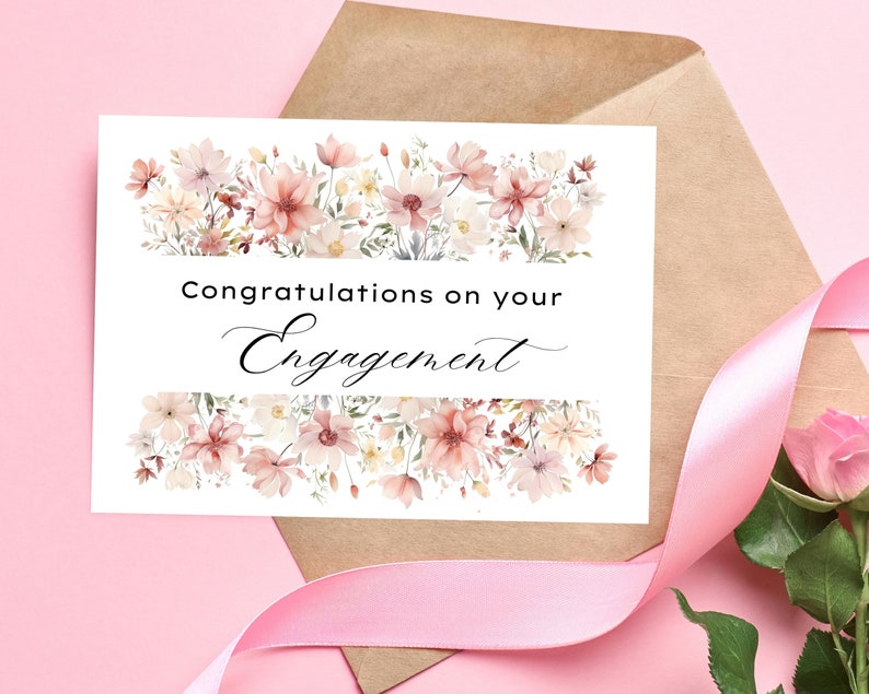 Printable Engagement Card INSTANT DOWNLOAD PDF Watercolor Floral ...