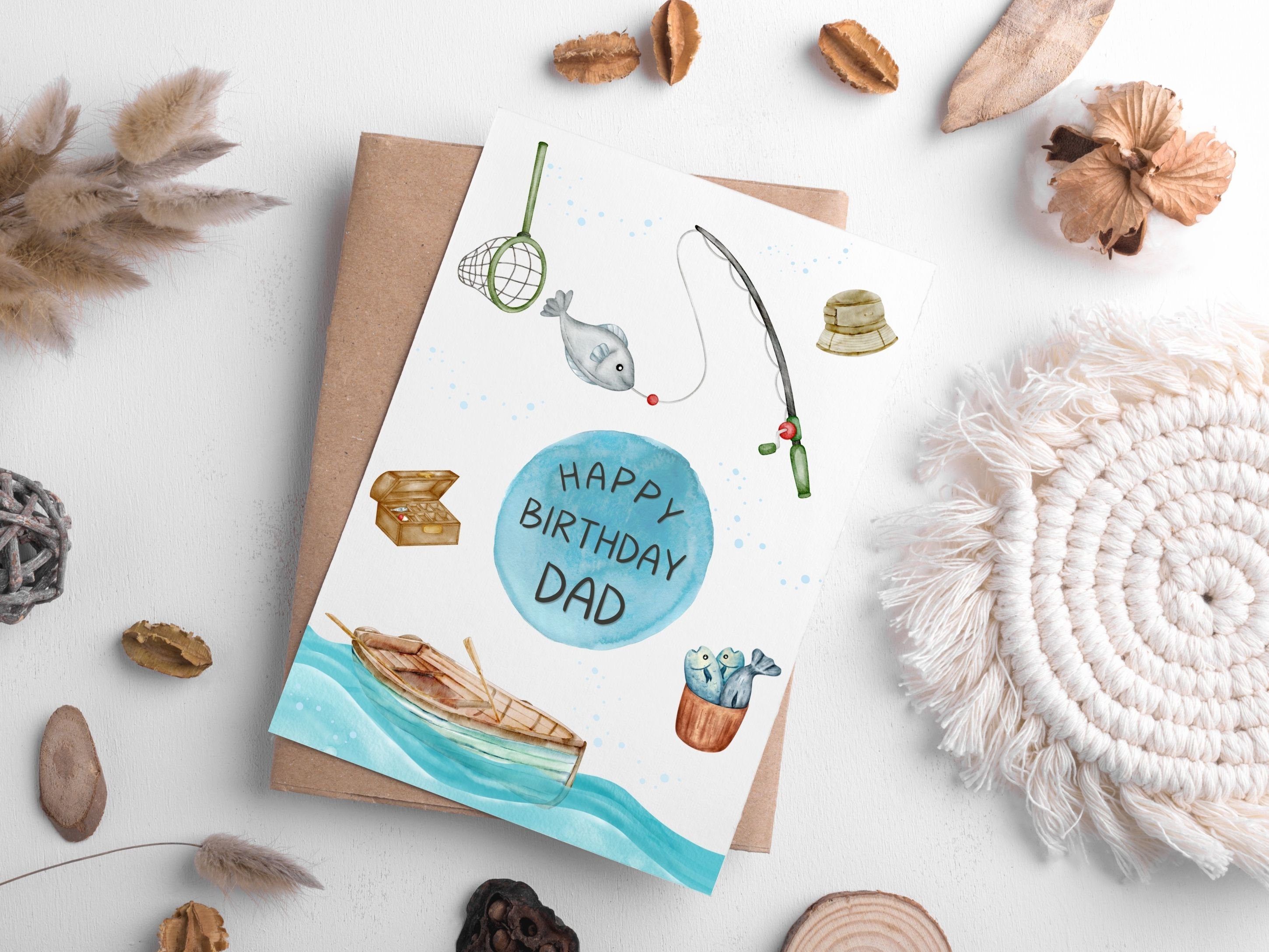 Printable Happy Birthday Dad Card, Fishing Card From Kids, DIGITAL ...