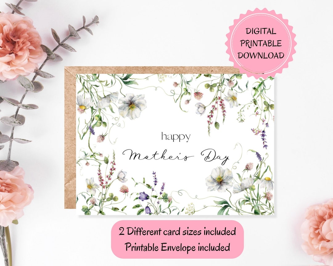Mothers Day Printable Card Digital Download Watercolor Tiny Flowers