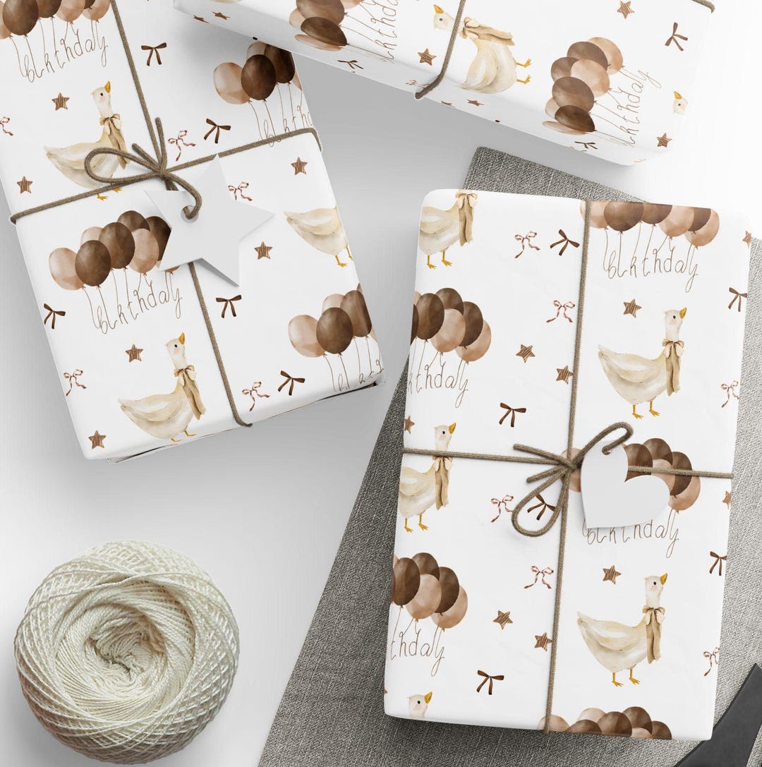 One Silly Goose Wrapping Paper Roll, Watercolor Goose and Balloons Gift ...