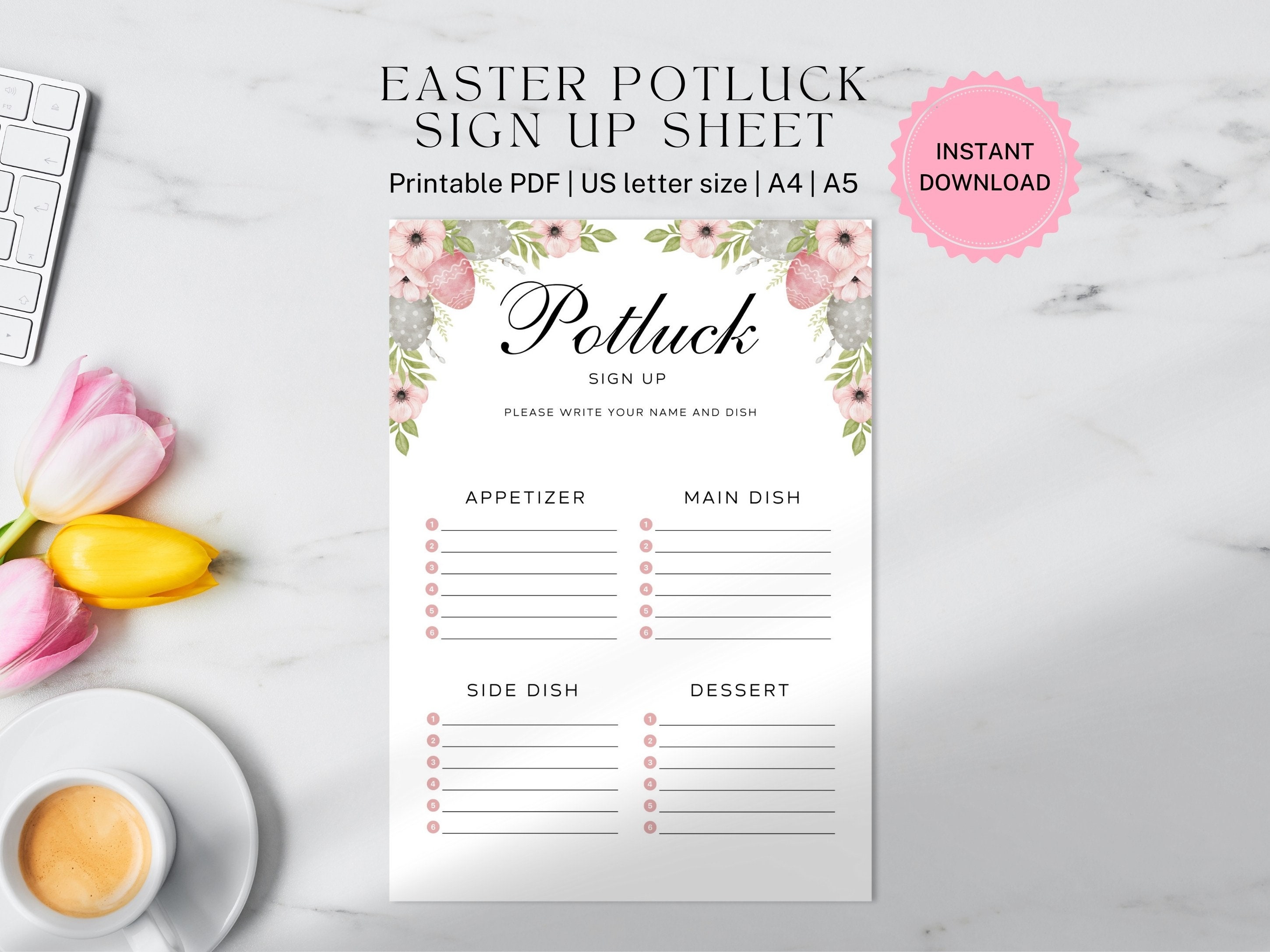Easter Potluck Sign up Sheet | Printable Sign up Sheet | | Digital ...
