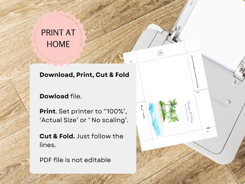 Beach Birthday Card, Watercolor Beach With Palms, DIGITAL DOWNLOAD ...