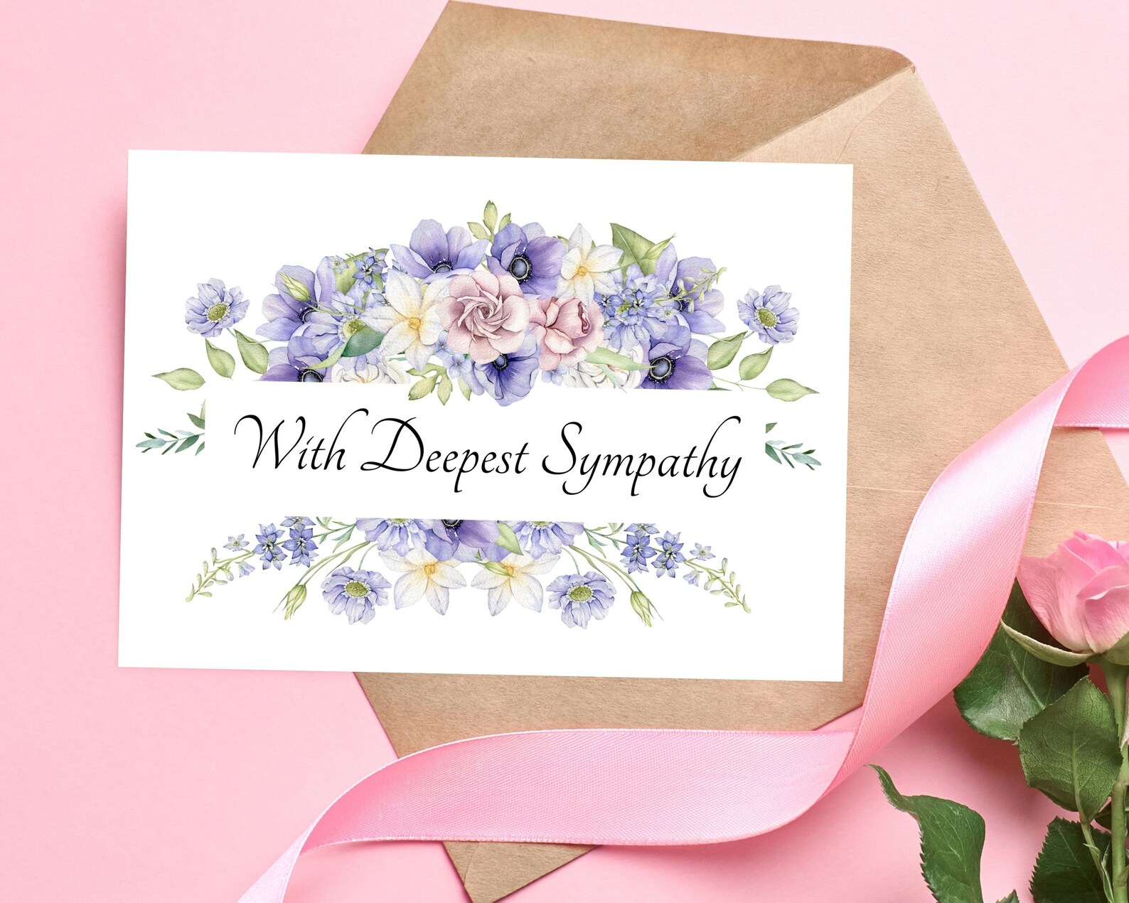 Floral Sympathy Card: Watercolor Purple Flowers (digital Download) - Etsy