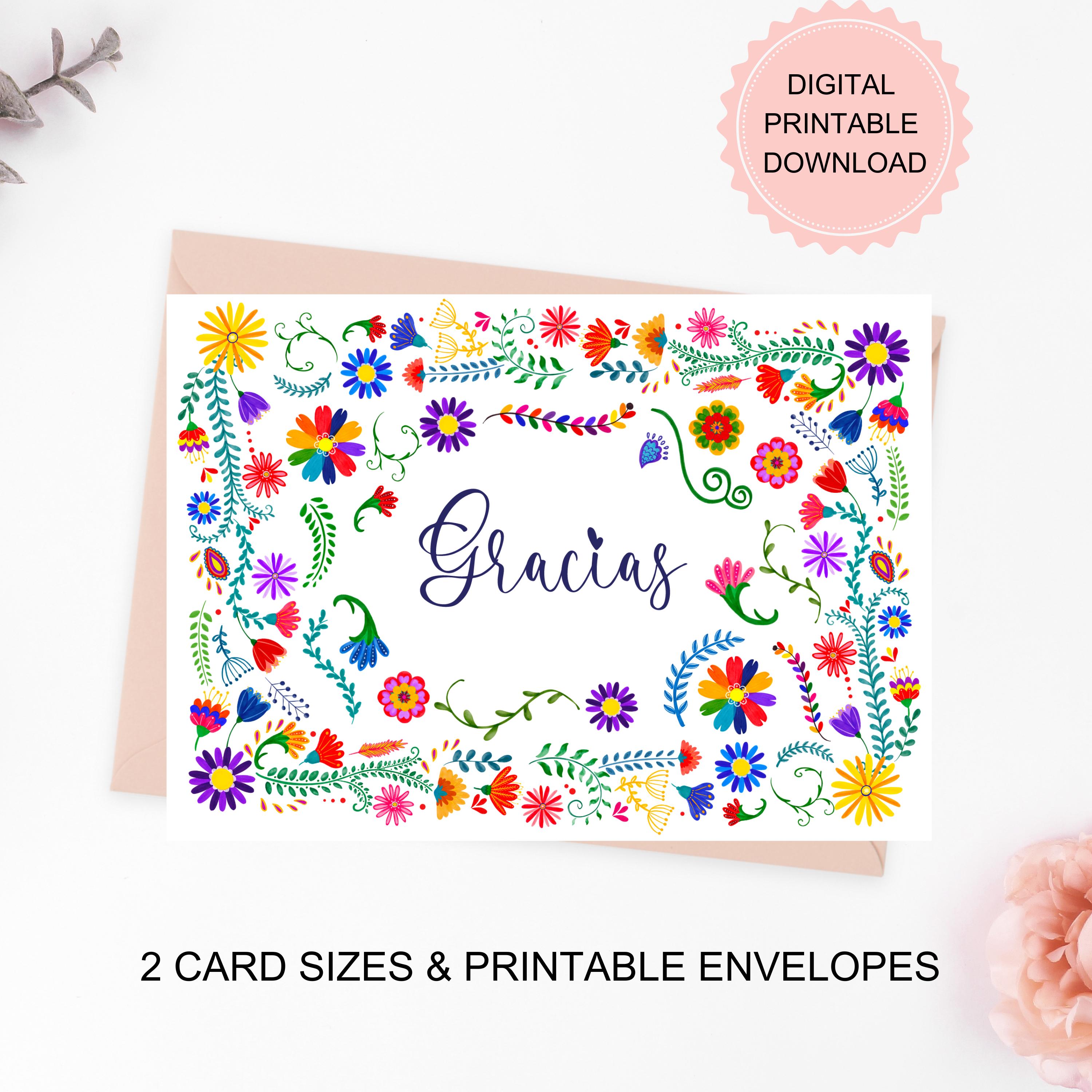 Gracias Elegant Printable Card, Digital Download, Spanish Thank You ...