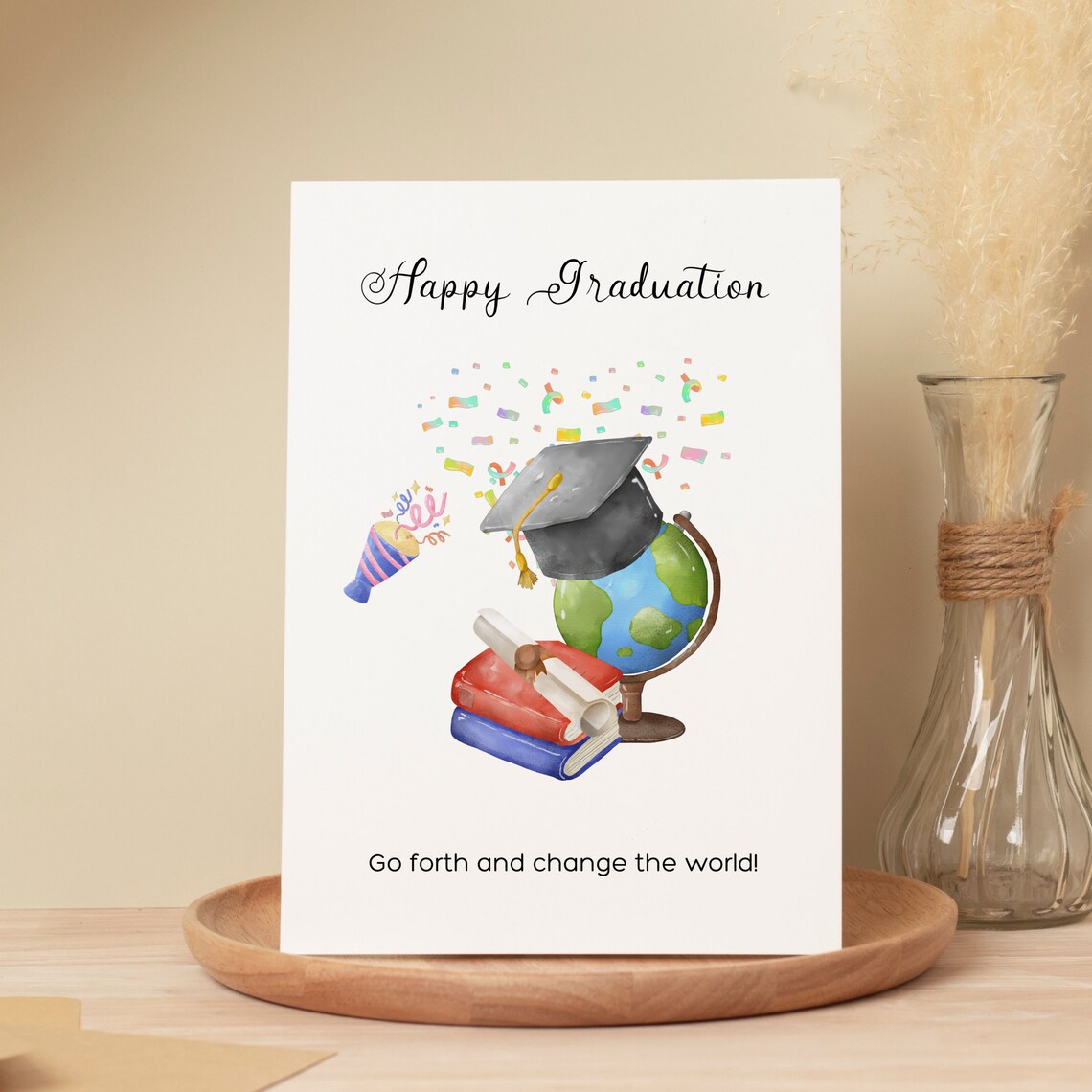 Printable Happy Graduation Card, Digital Download, Watercolor Card ...