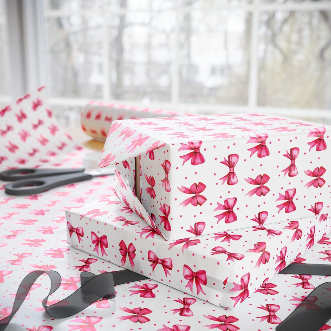Coquette Pink Bow Wrapping Paper, Preppy Wrap Girl Style for Birthdays ...