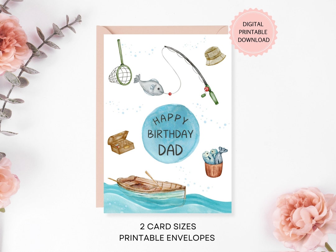 Printable Happy Birthday Dad Card, Fishing Card From Kids, DIGITAL ...