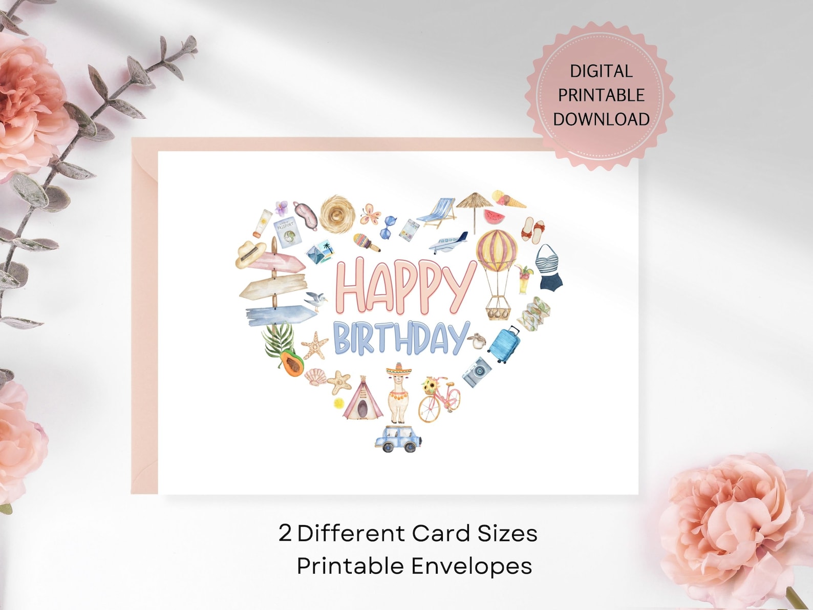 Happy Birthday Card for Her, Travel Greeting Card, Digital Download ...