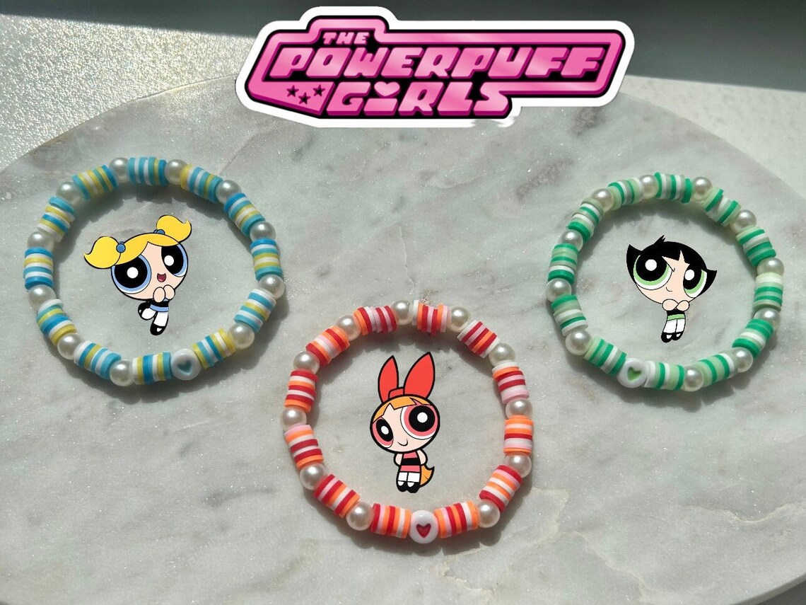Powerpuff Girls Inspired Handmade Flexibly Designed Bracelet Set: Blossom, Bubbles, Buttercup ...