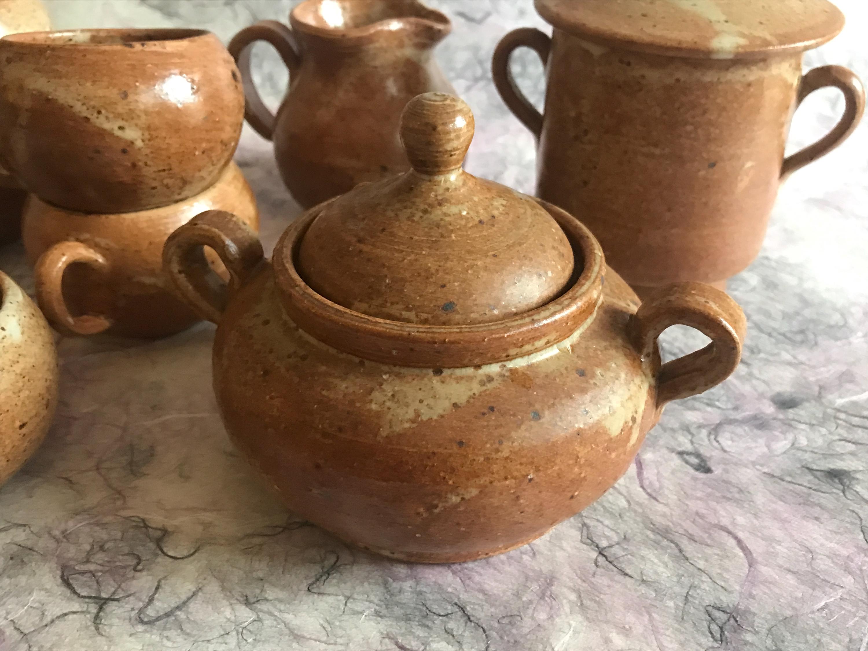 French Vintage Tea/coffee Set, 6 Rustic Stoneware Cups, Milk and Sugar ...