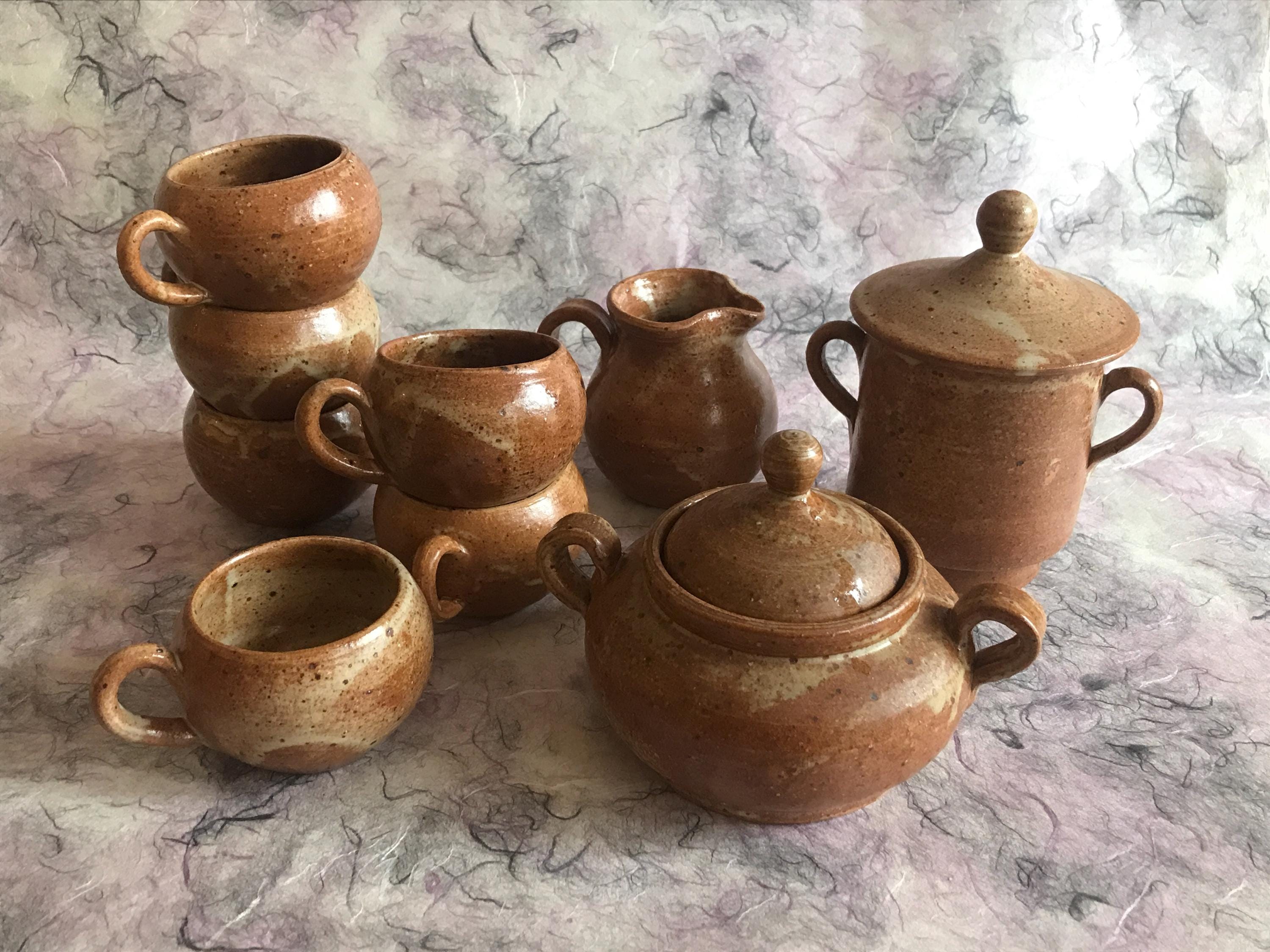 French Vintage Tea/coffee Set, 6 Rustic Stoneware Cups, Milk and Sugar ...