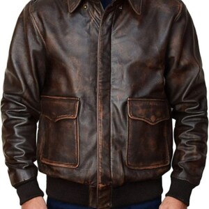 Mens A2 Bomber Jacket, Brown Leather Air Force Jacket, Distressed Brown ...