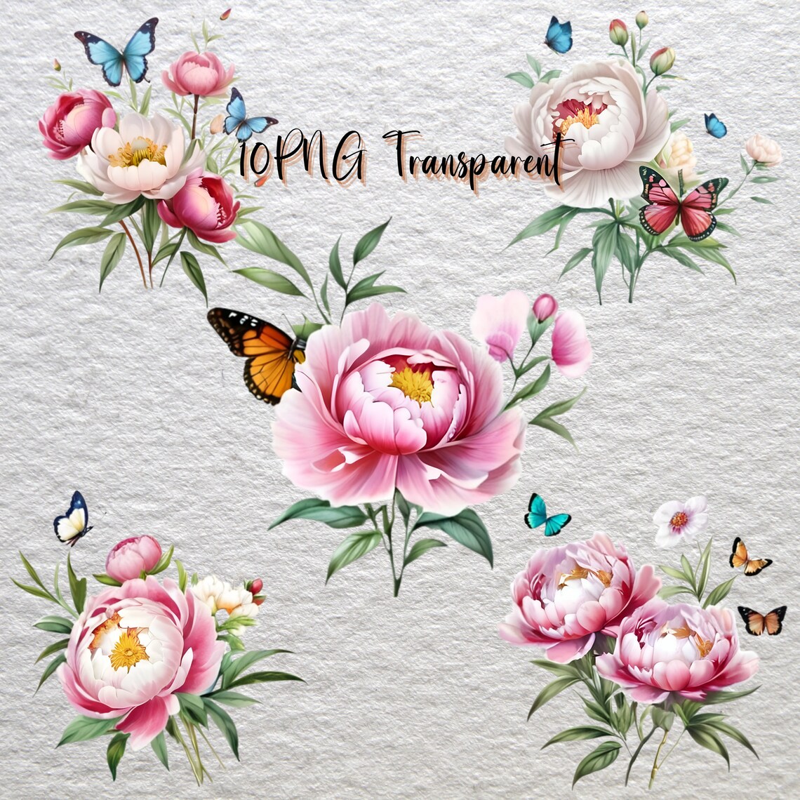 Pink Peonies Clipart Bundle, Watercolor Flowers Clipart, Valentines PNG ...