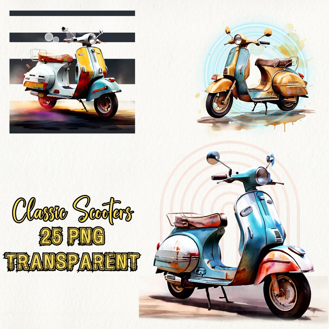 Classic Scooter Clipart PNG, Vintage Vespa Clipart Bundle , Retro ...