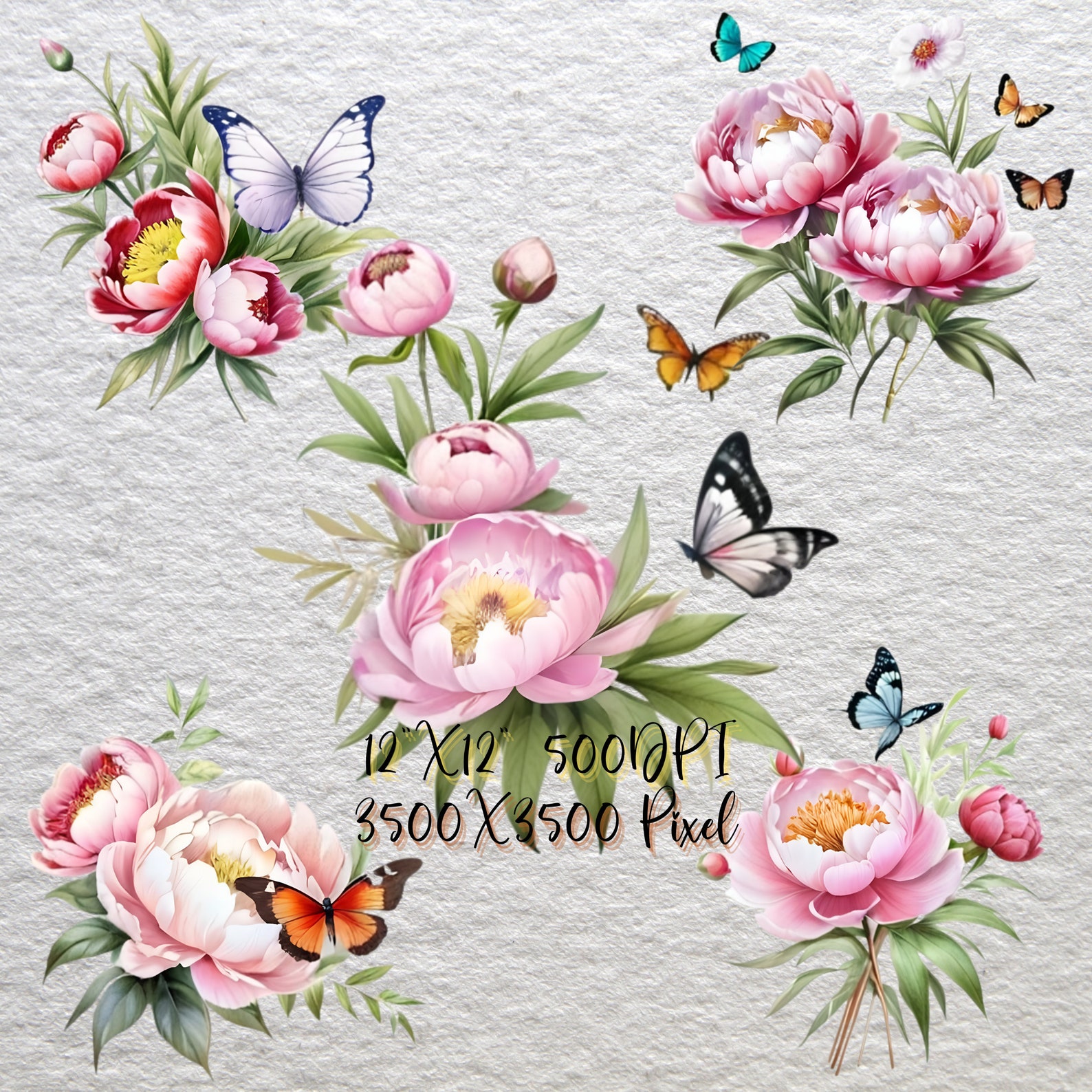 Pink Peonies Clipart Bundle, Watercolor Flowers Clipart, Valentines PNG ...