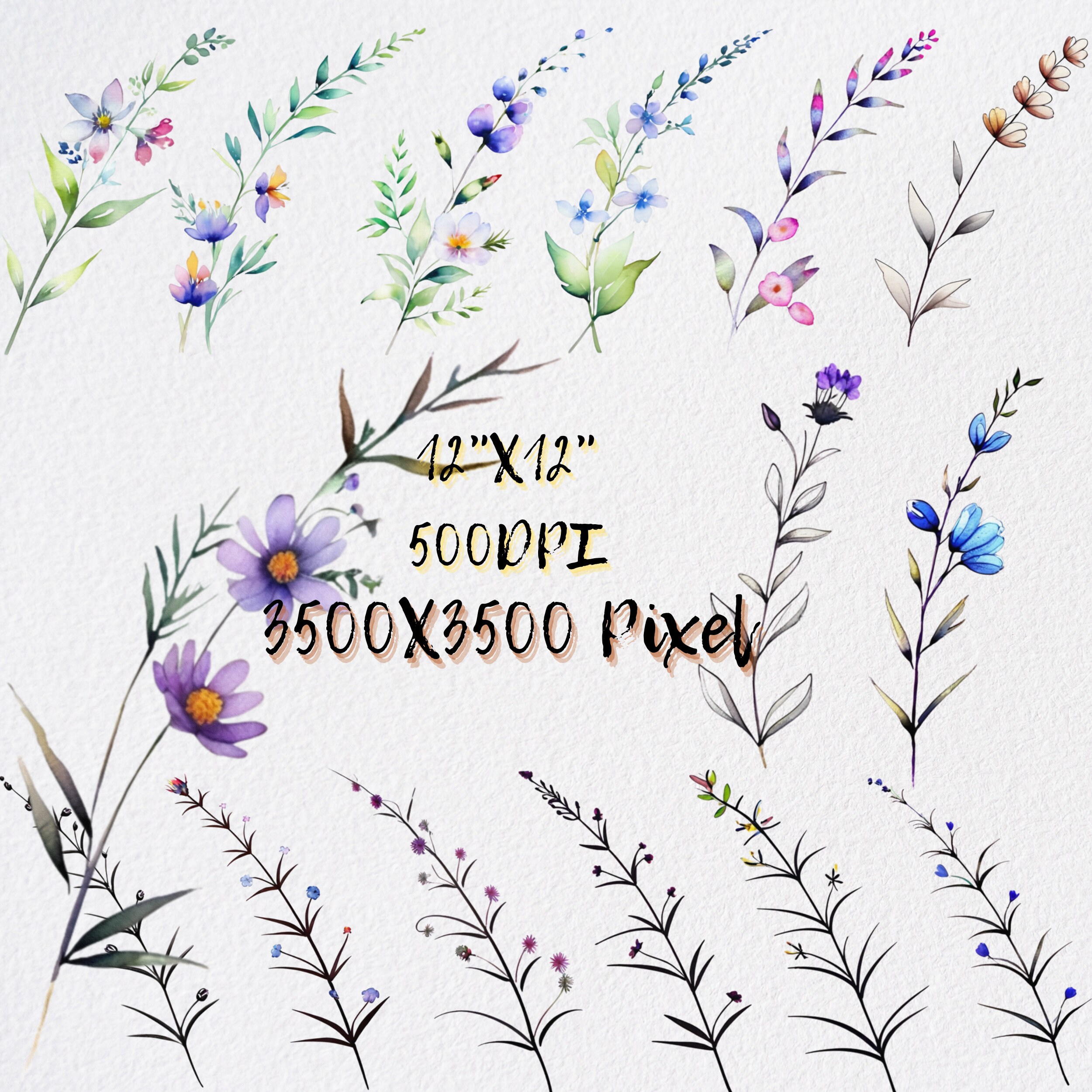 Wild Floral Clipart, Floral Watercolor Elements, Premade Clipart, Wedding Clipart, Sweet Meadow ...