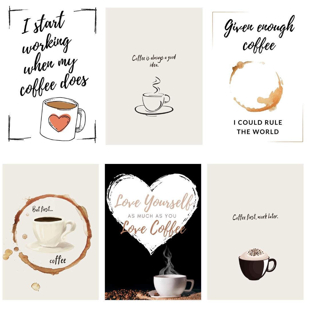 Coffee Lover’s Printable Wall Art Bundle | Set of 6 A4 Coffee-themed ...
