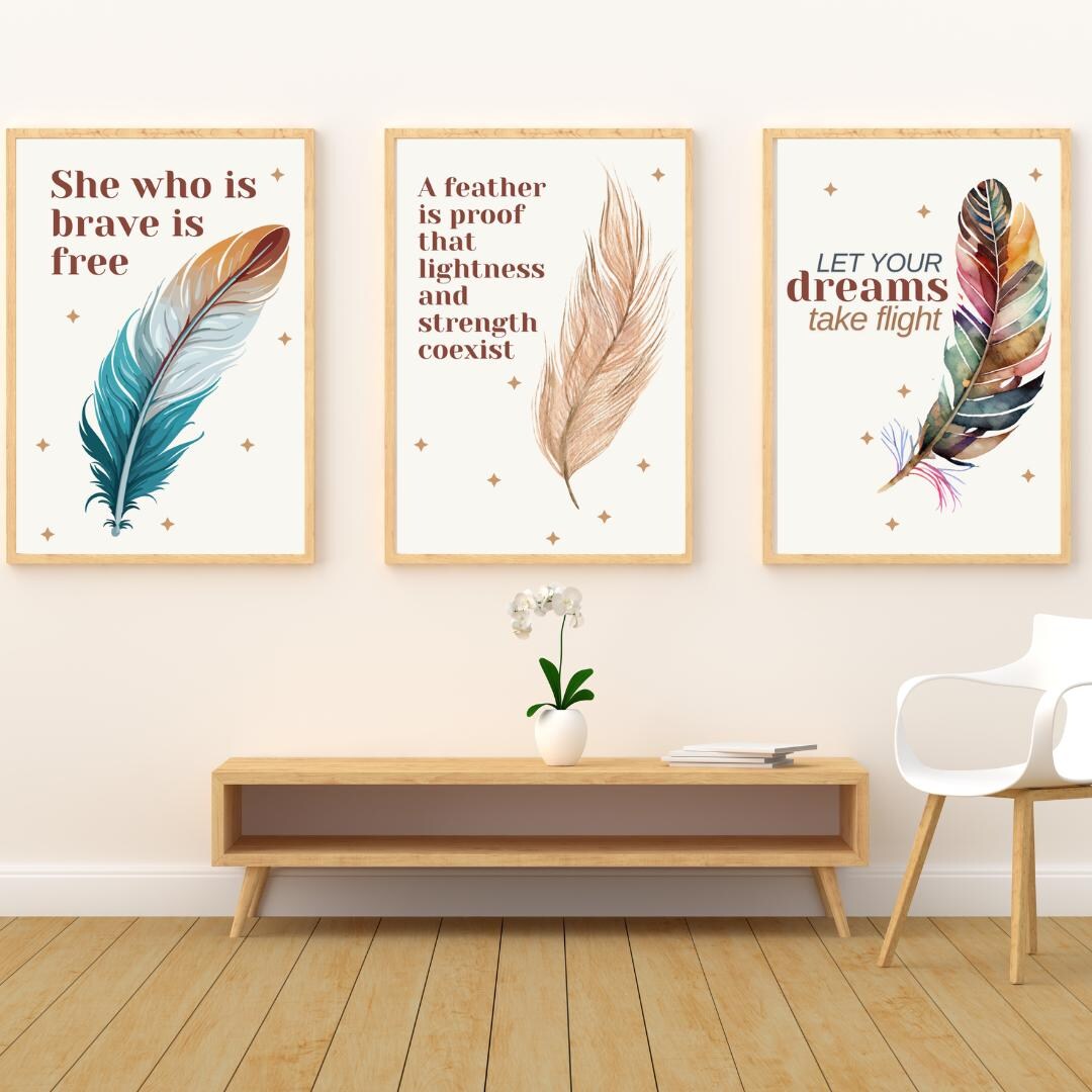 Inspirational Feather Wall Art Bundle - Printable Quotes for Minimalist ...